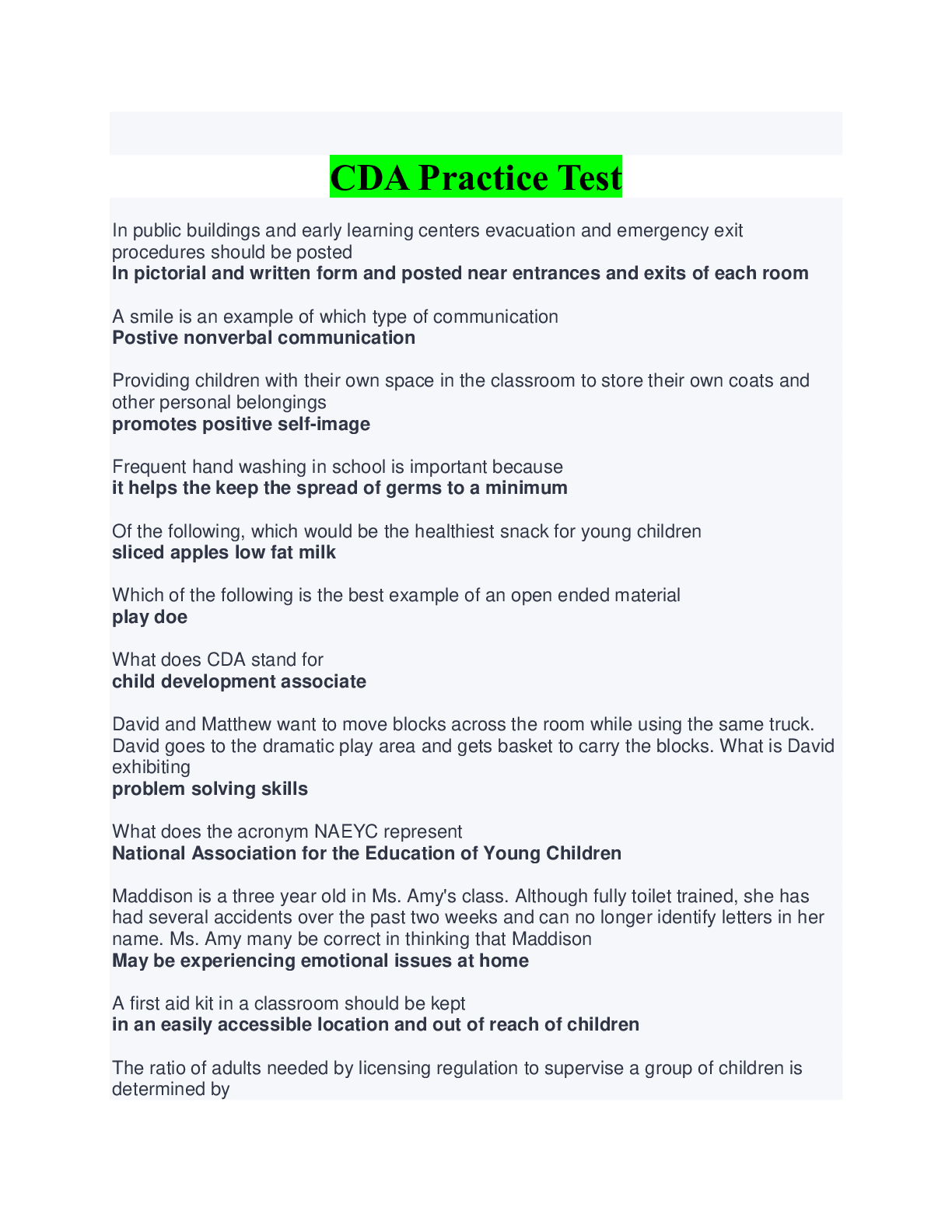 CDA Practice Test| 70 QUESTIONS| WITH COMPLETE SOLUTIONS - Scholarfriends CDA Practice Test| 70 QUESTIONS| WITH COMPLETE SOLUTIONS - Scholarfriends